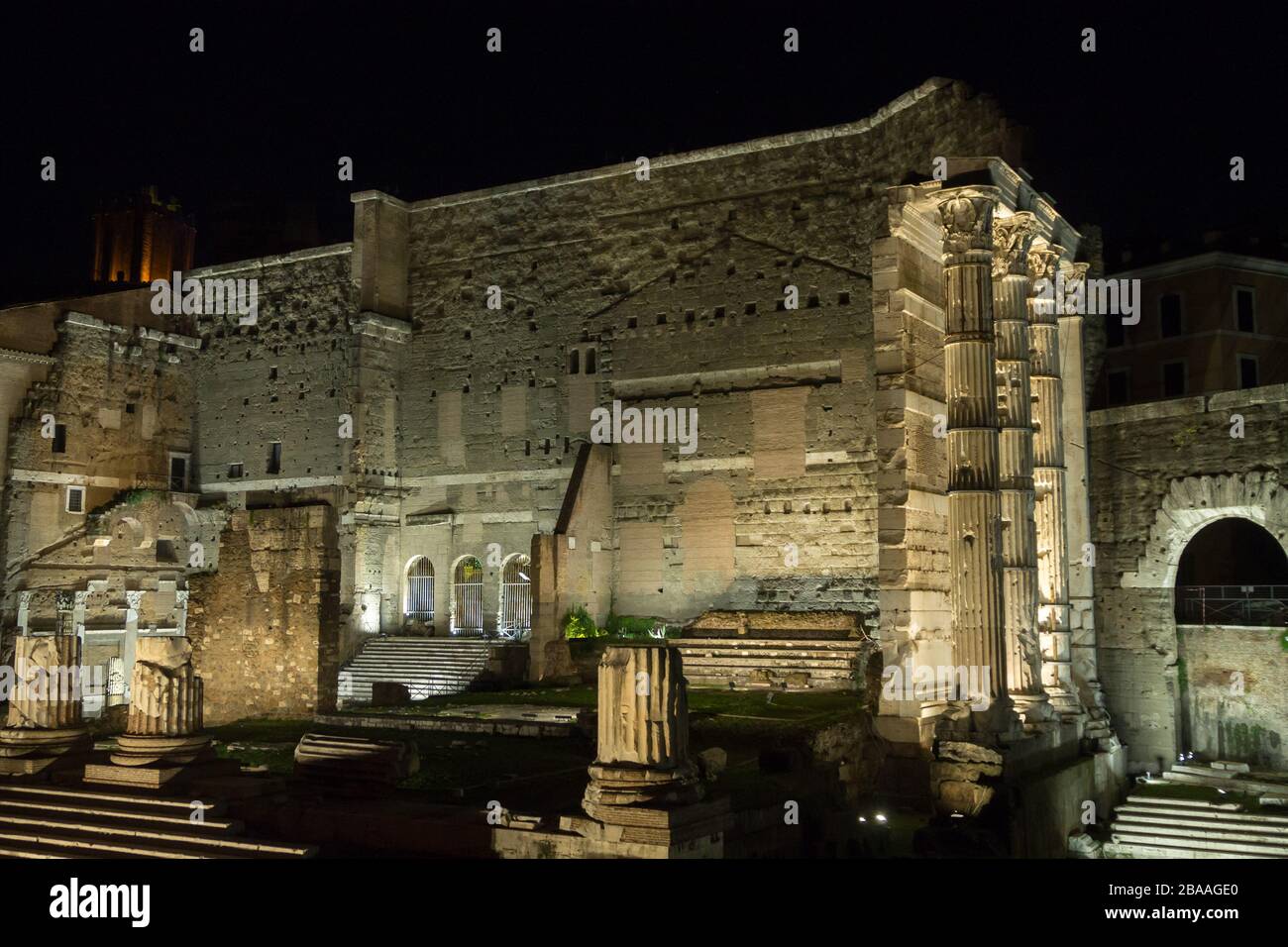 Forum of Augustus night scene, Italian landmark, Rome. Roma landscape ...