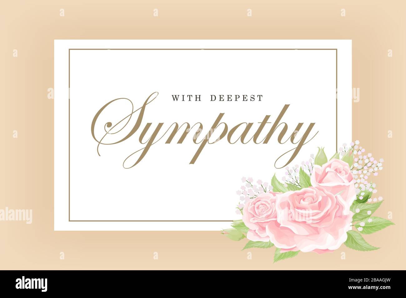 Condolences sympathy card floral cream pink rose bouquet and lettering ...