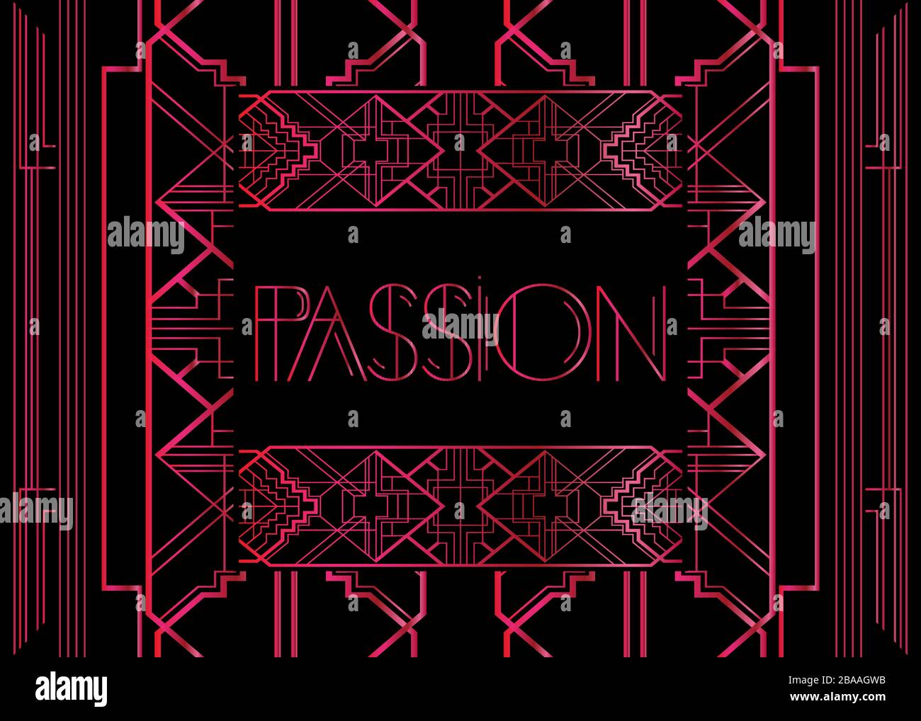 Art Deco Passion text. Decorative greeting card, sign with vintage ...
