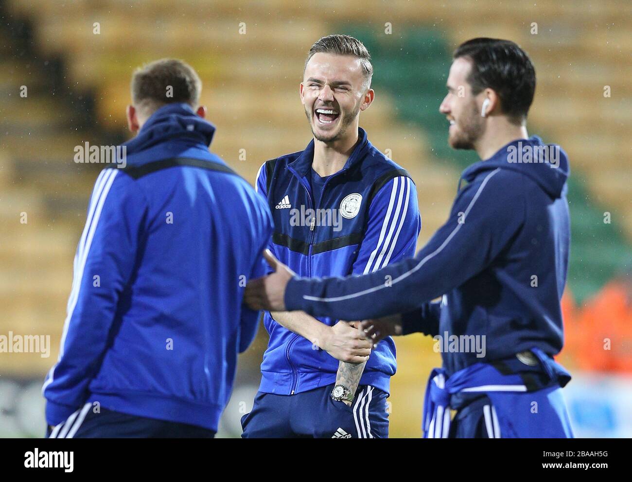 Leicester City's James Maddison (centre) with Marc Albrighton (left ...