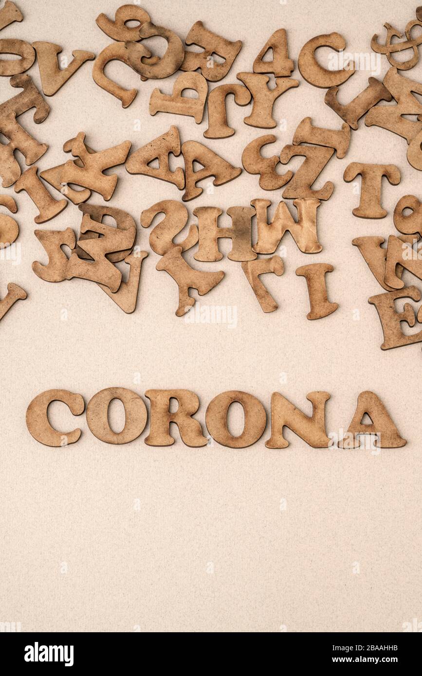 Epidemic corona virus written with carved wooden letters Stock Photo ...