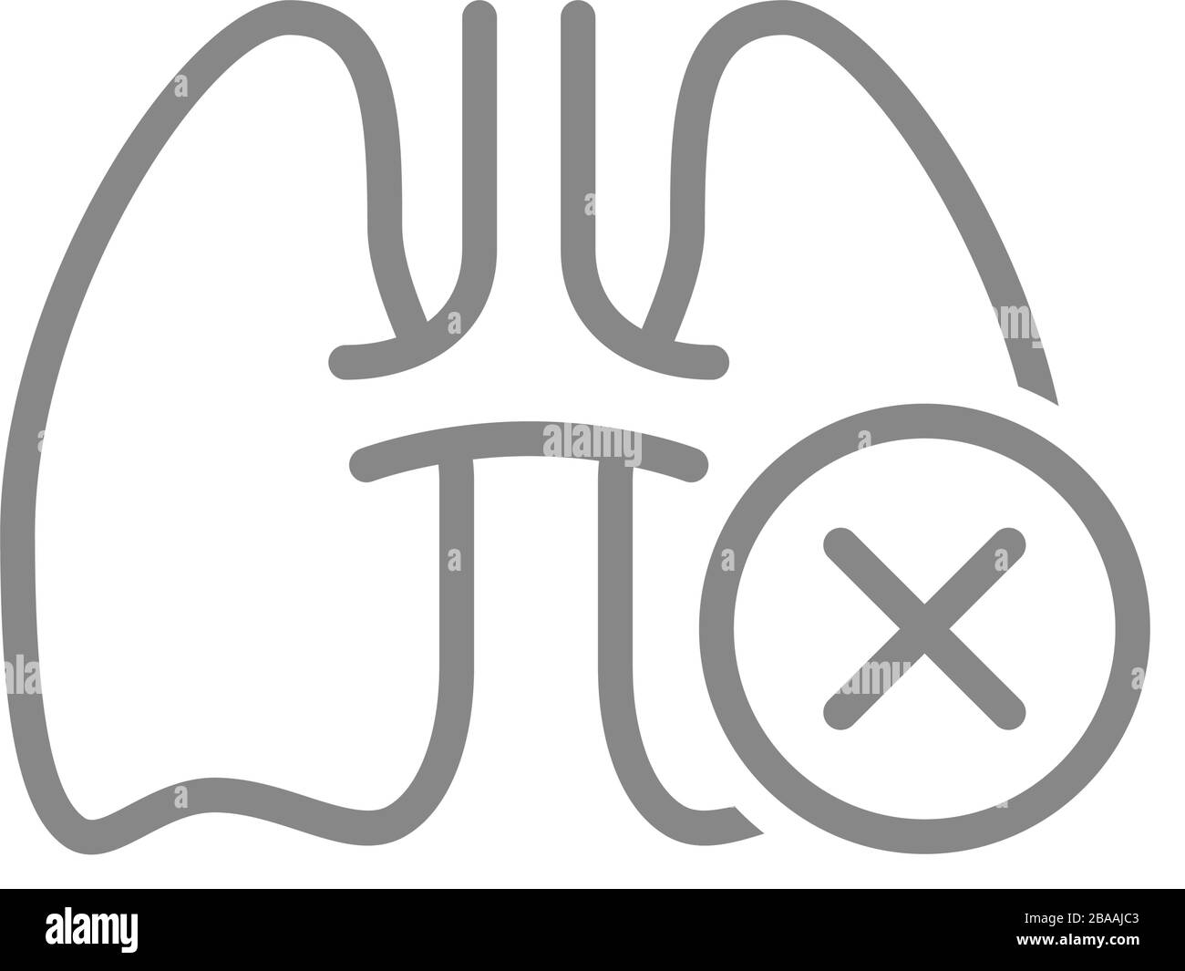 Lungs with cross checkmark line icon. Diseases internal organ, lung ...