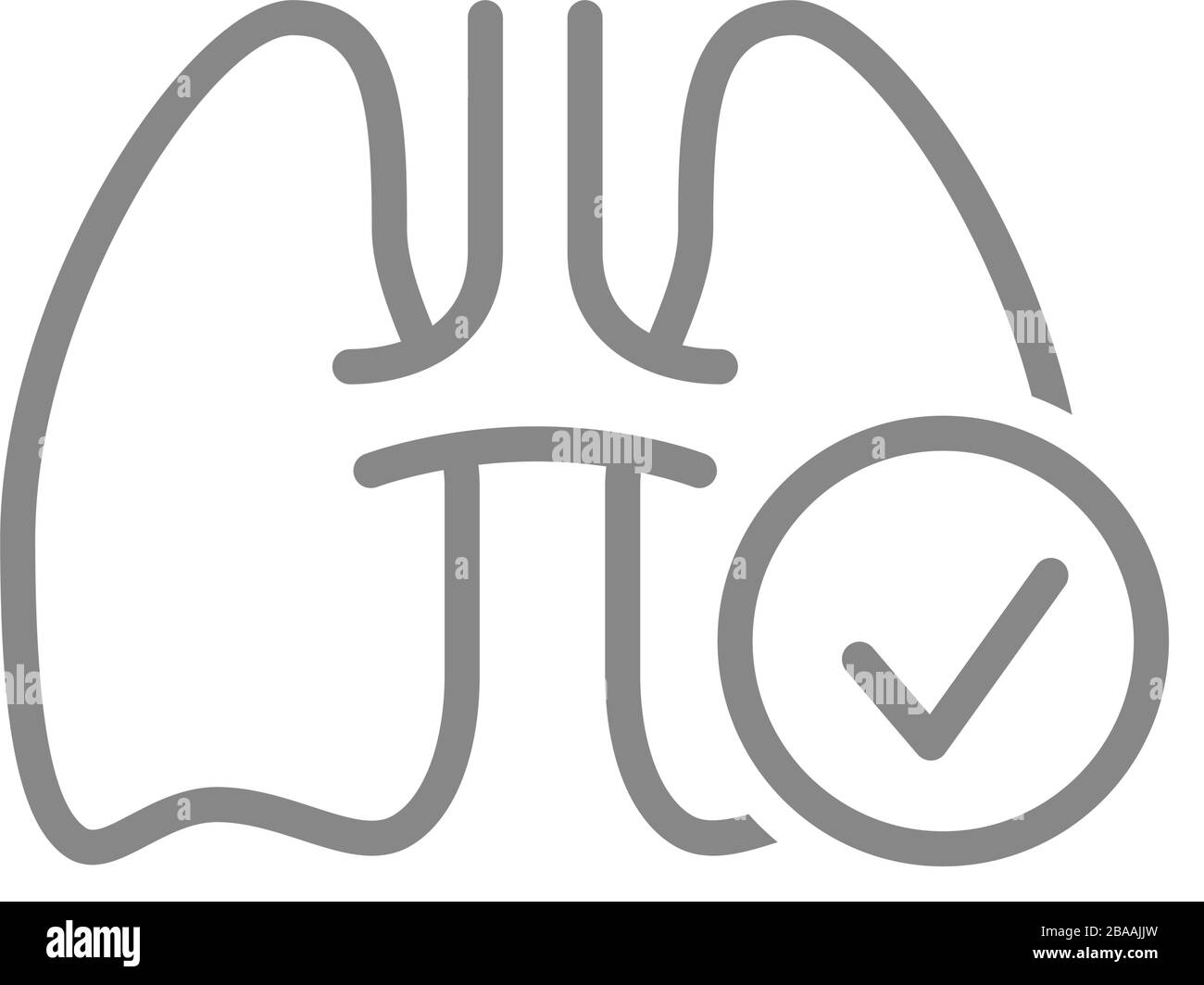 Lungs with tick checkmark line icon. Healthy internal organ, lung check ...
