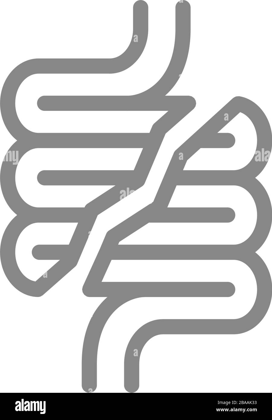 Human intestine disease line icon. Damaged internal organ, acute pain ...