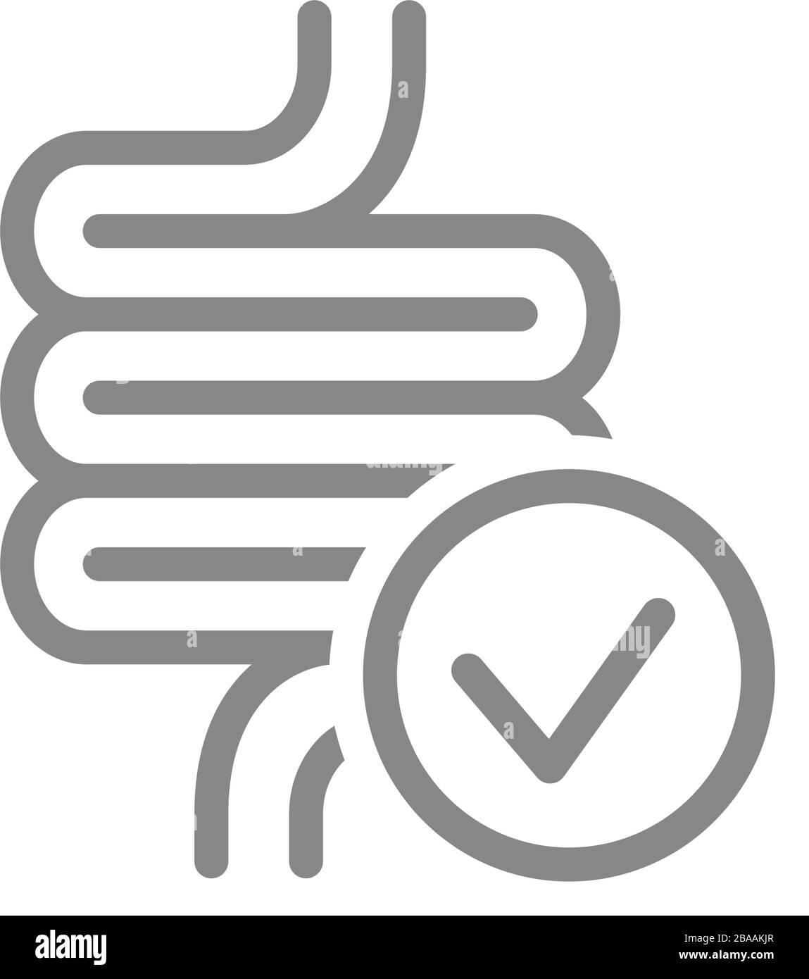 Intestine with tick checkmark line icon. Healthy internal organ symbol ...
