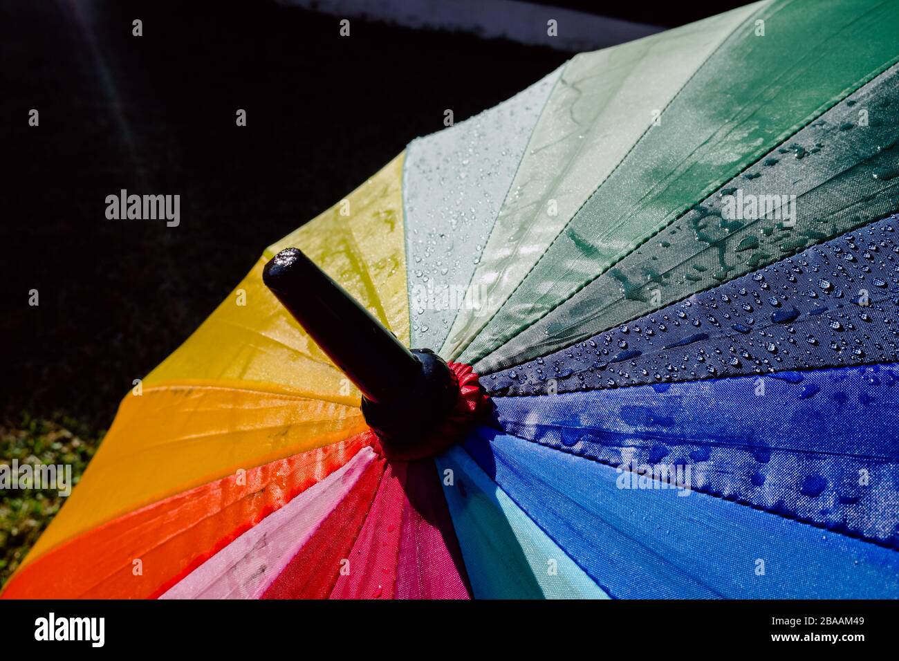 Detail of an umbrella with raindrops after a rainy day Stock Photo - Alamy
