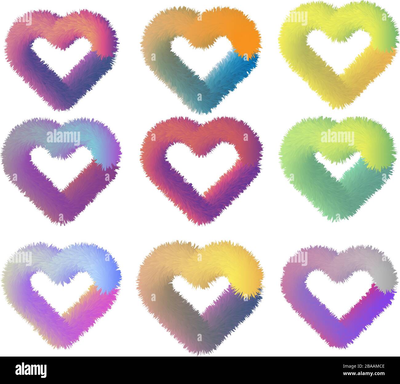 Illustration of realistic 3D heart with fur effect in different colors ...