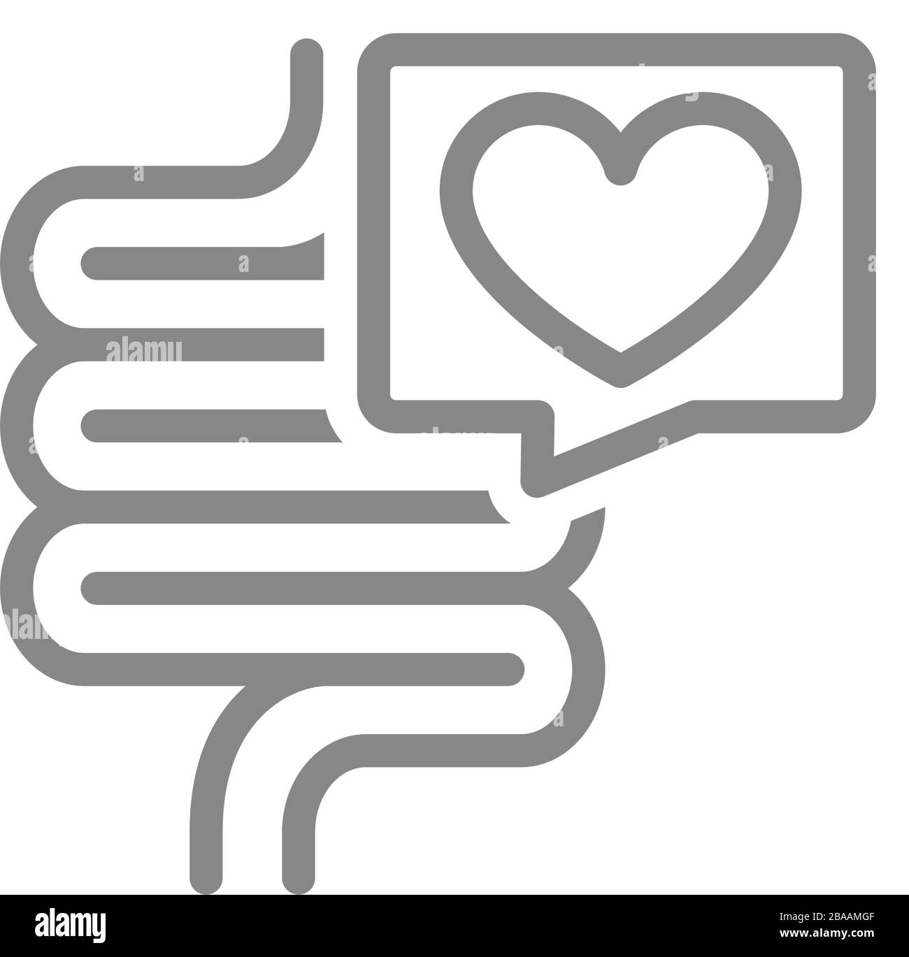 Intestine with heart in speech bubble line icon. Healthy internal organ ...