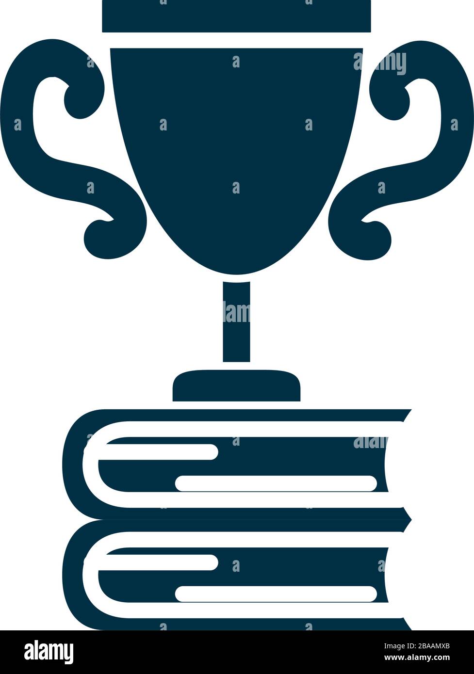 stack of education books with trophy icon over white background ...