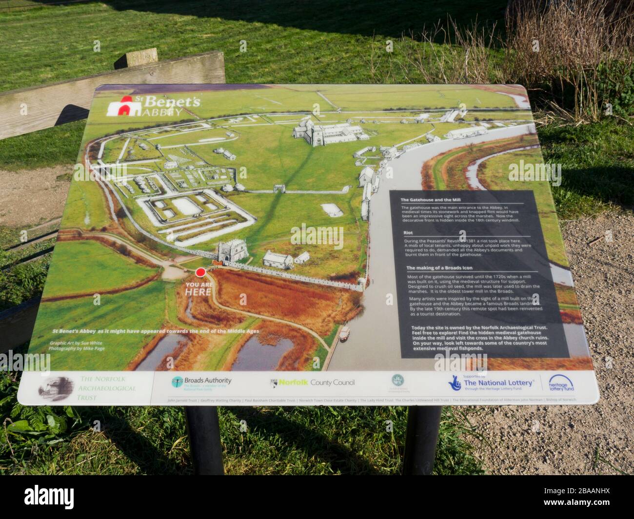 St Benet's Abbey information board, Ludham, The Norfolk Broads, Norfolk ...