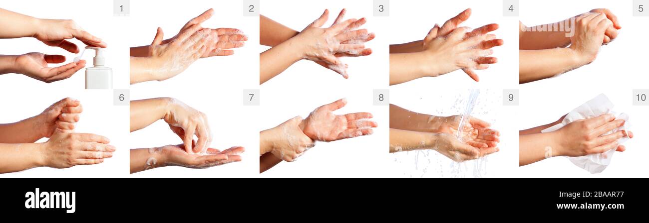 Step By Step Correct Procedure For Hand Washing Stock Photo - Alamy