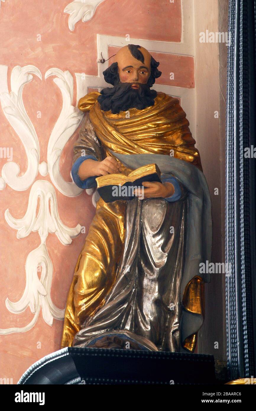 Saint Mark the Evangelist, statue on the altar of the Holy Spirit in the Church of Saint ...