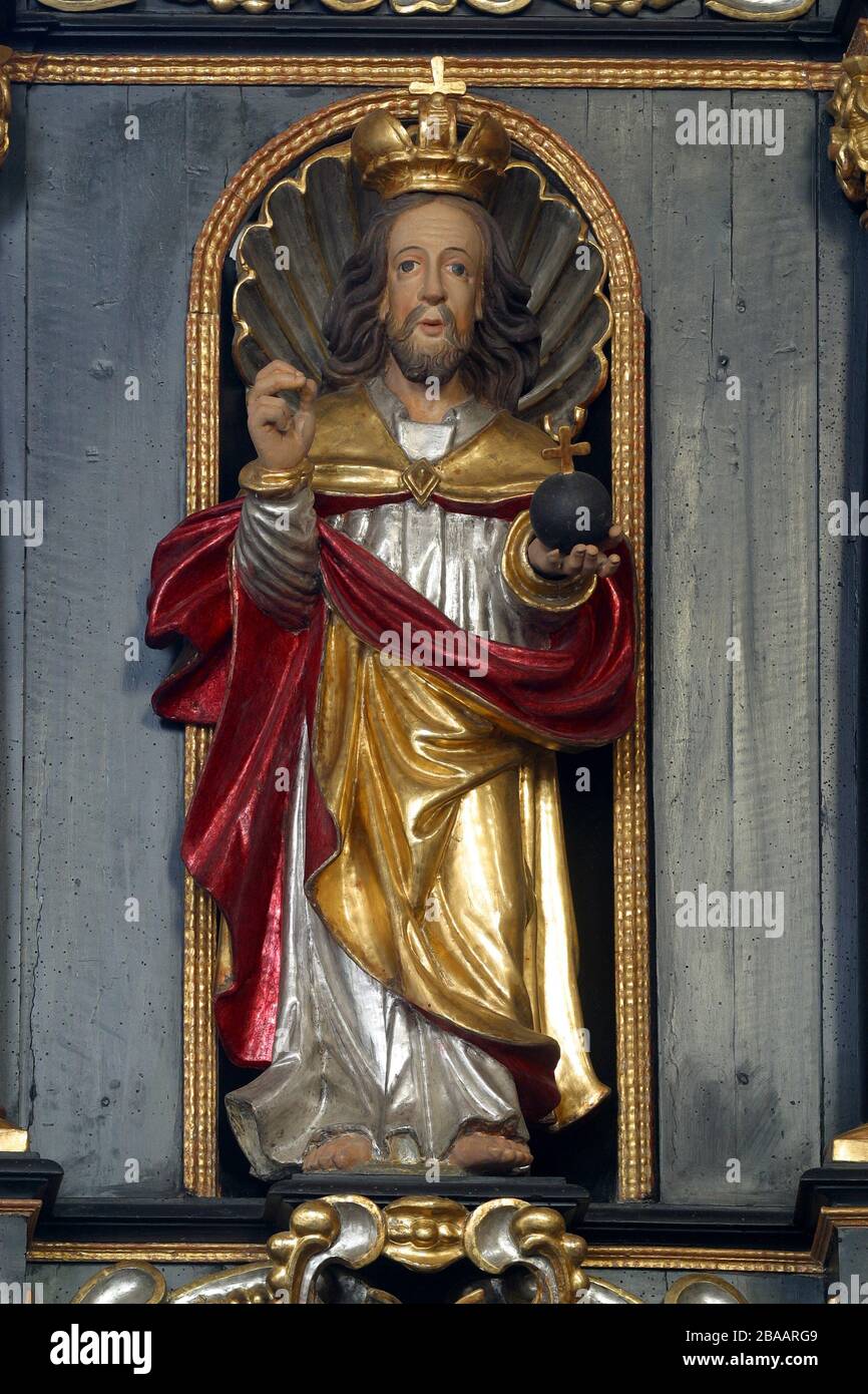 Jesus Christ the Almighty, statue on the pulpit in the Church of Saint ...