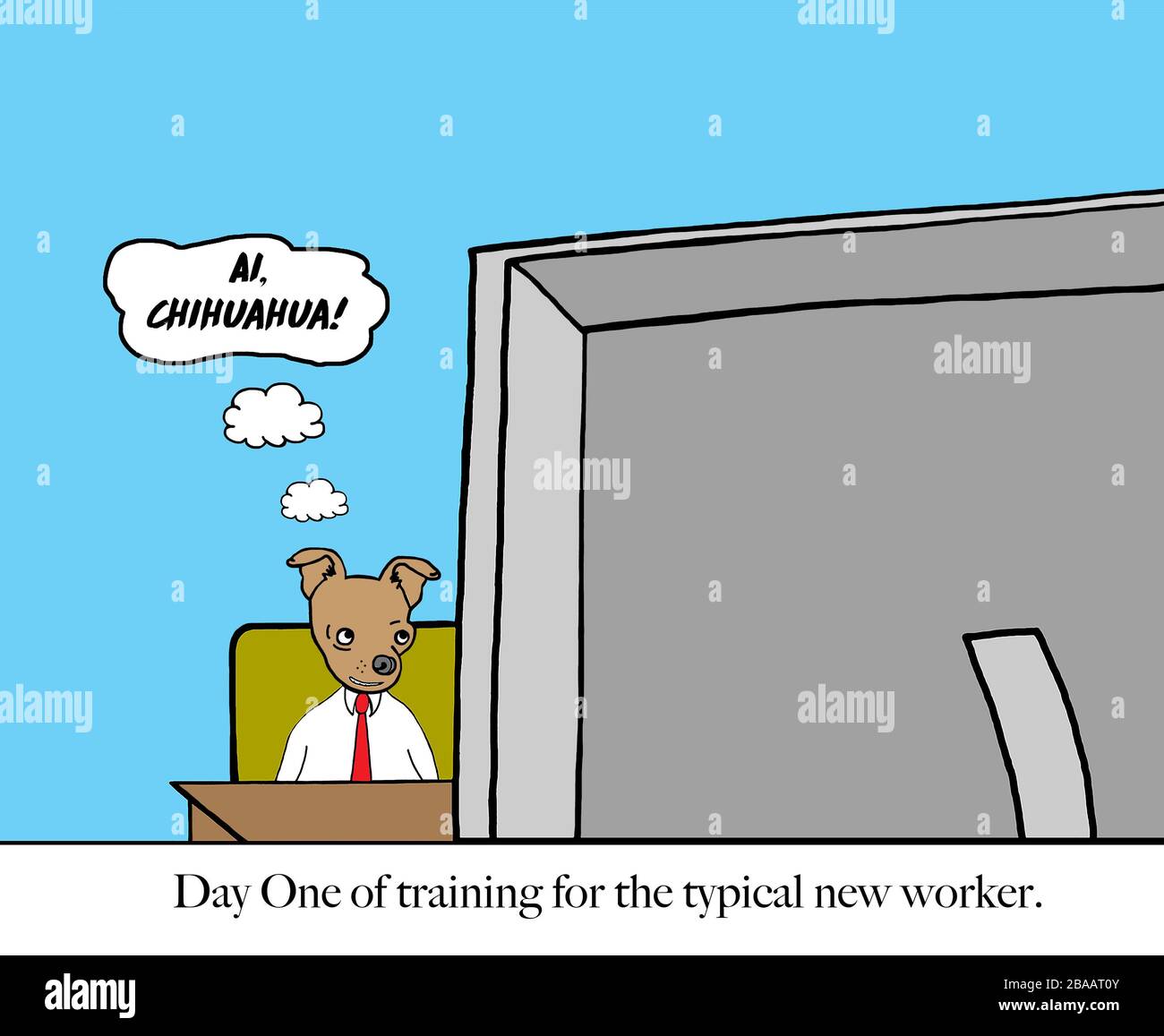 Business color cartoon depicting a character overwhelmed by day one ...