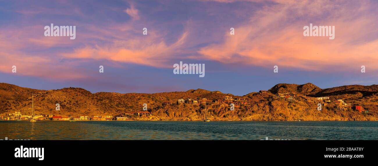 View of sea and village on coastline Baja California Sur, Mexico Stock ...