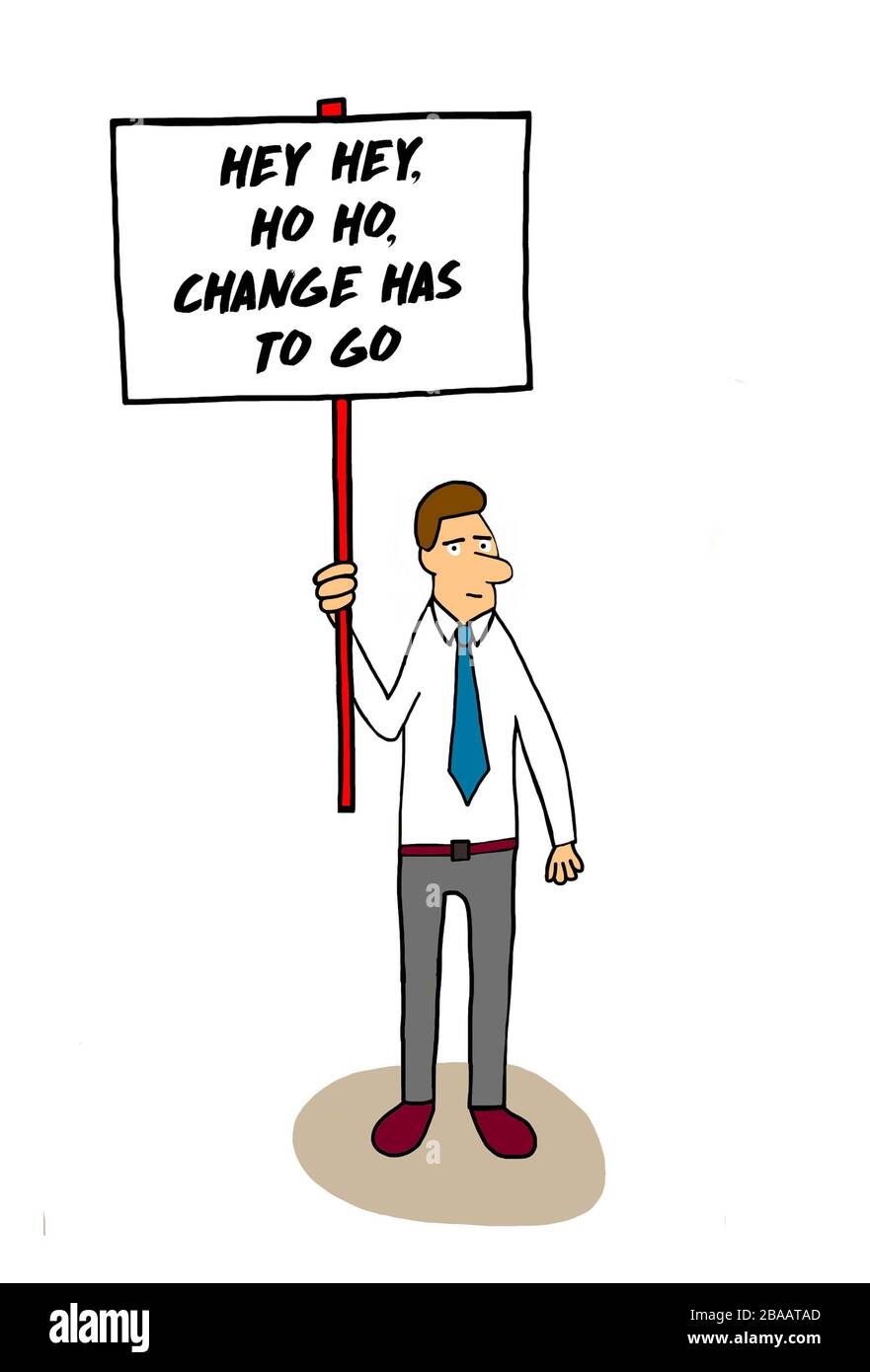 Color cartoon showing a businessman holding a sign that states he does ...