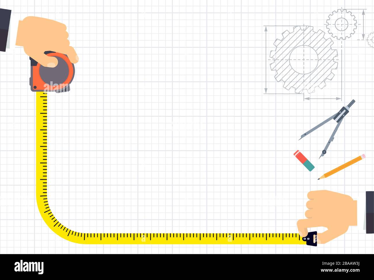 Measuring tape in the hands of a man. Template for a poster Stock ...