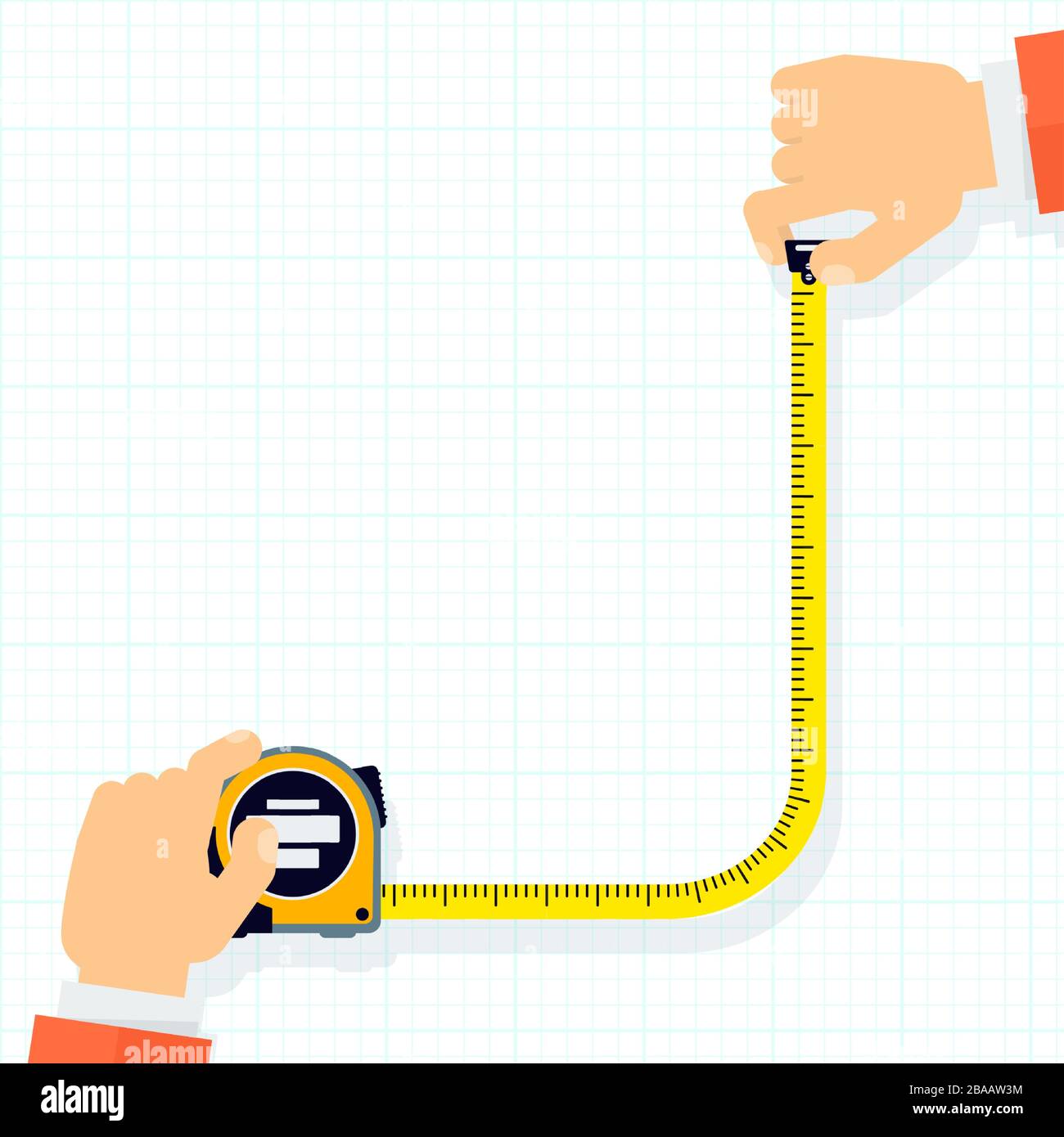 Measuring tape in the hands of a man. Template for a poster Stock ...