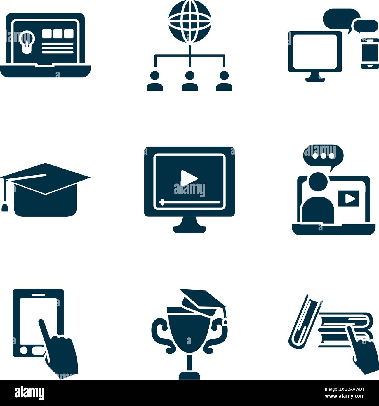 computers and online education icon set over white background ...