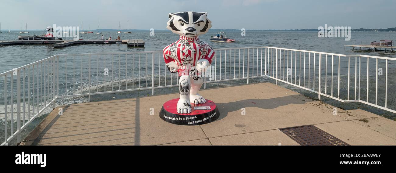 Bucky Badger statue on shore of Lake Mendota, Bucky on Parade, Madison ...