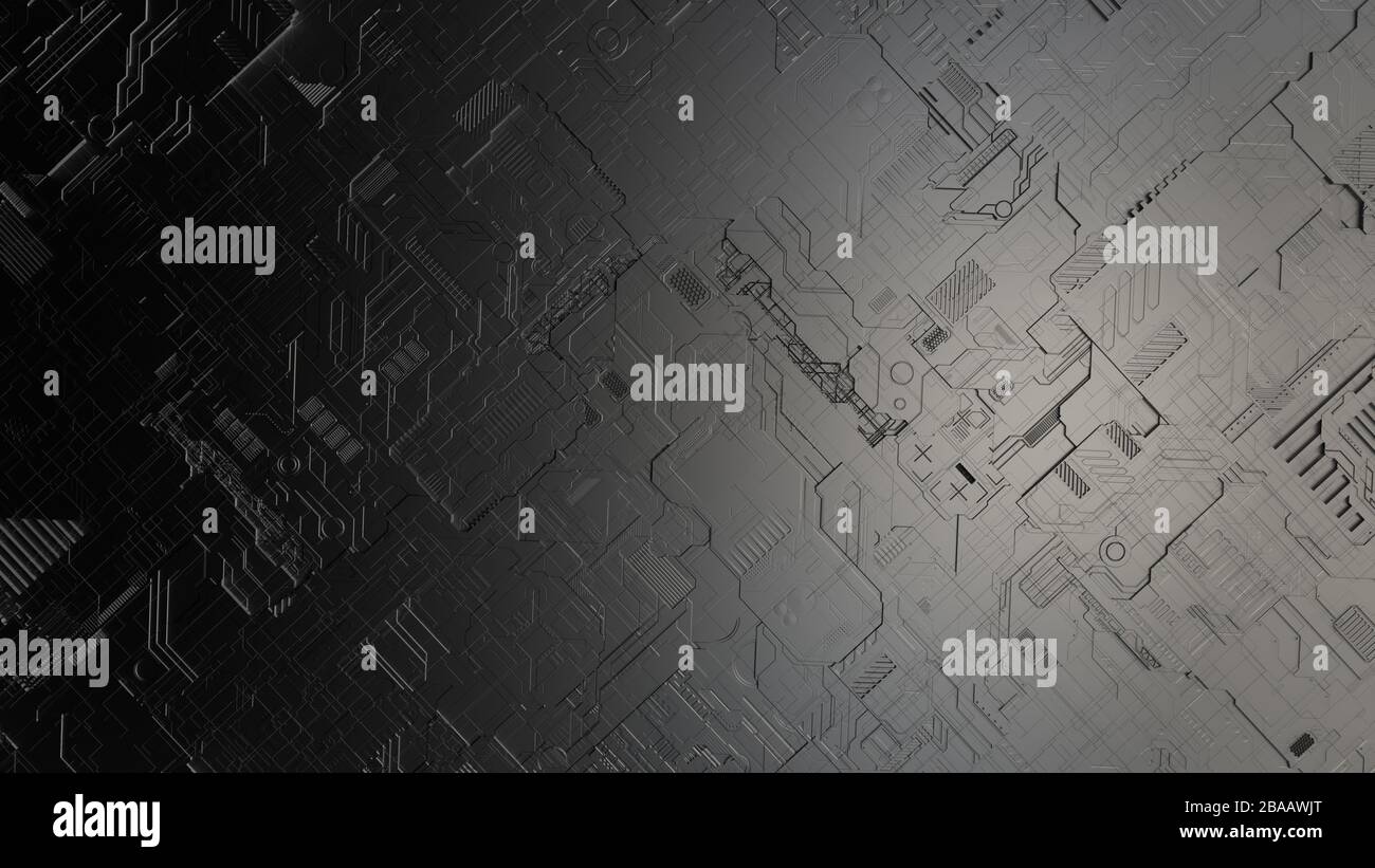 top view closeup 3d illustration concept of dark grey highly detailed ...