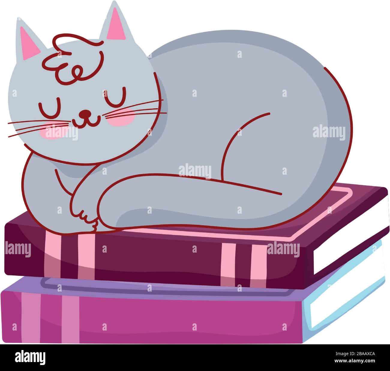 gray cat sleeping on stack of books, book day vector illustration Stock ...
