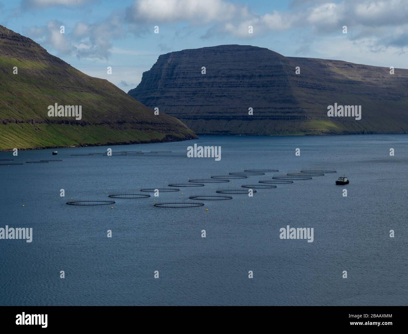Faroe Islands. Fish farms in the bay Stock Photo - Alamy