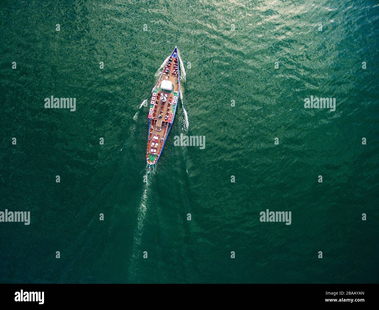 Passenger boat - vertical aerial view Stock Photo - Alamy