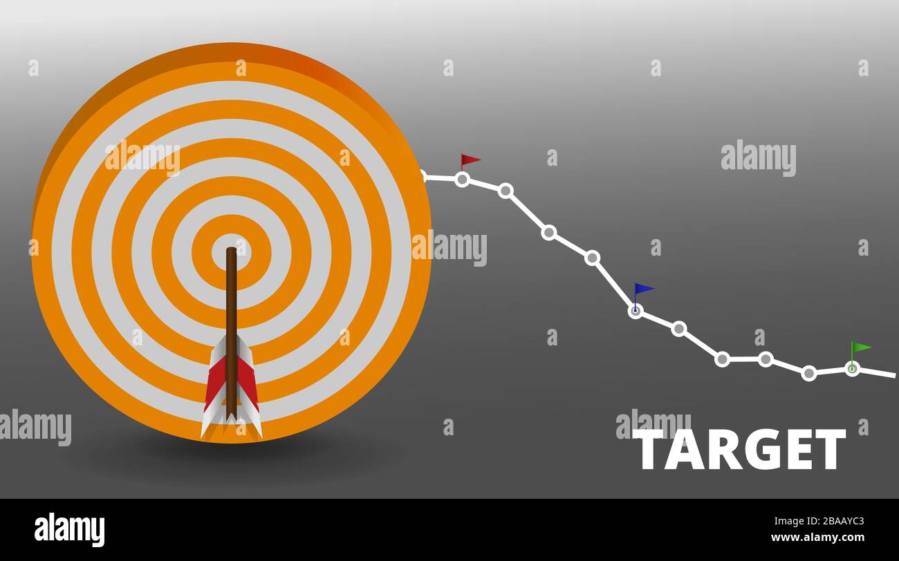 Vector realistic illustration with target financial goal concept ...