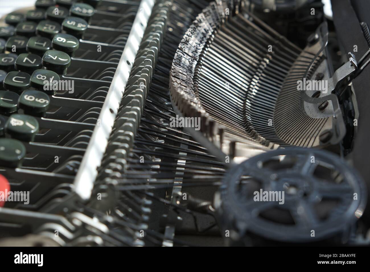 Mechanism and keyboard of an old typewriter with film coil Stock Photo ...