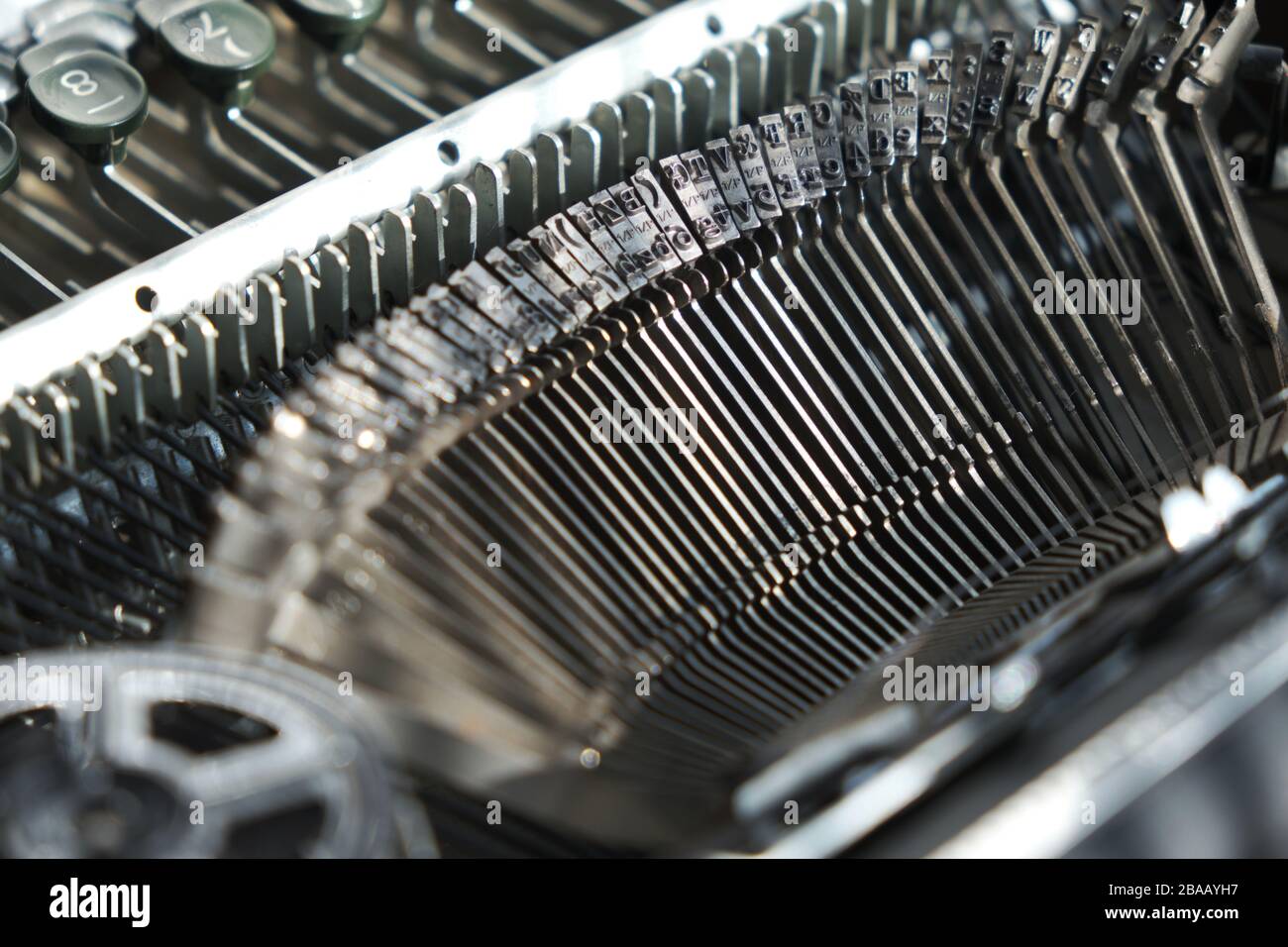 Mechanism and keyboard of an old typewriter with film coil Stock Photo ...