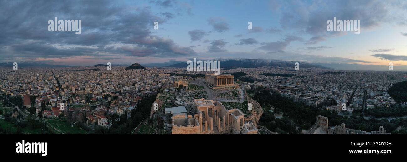 Aerial view of Acropolis of Athens, the Temple of Athena Nike ...