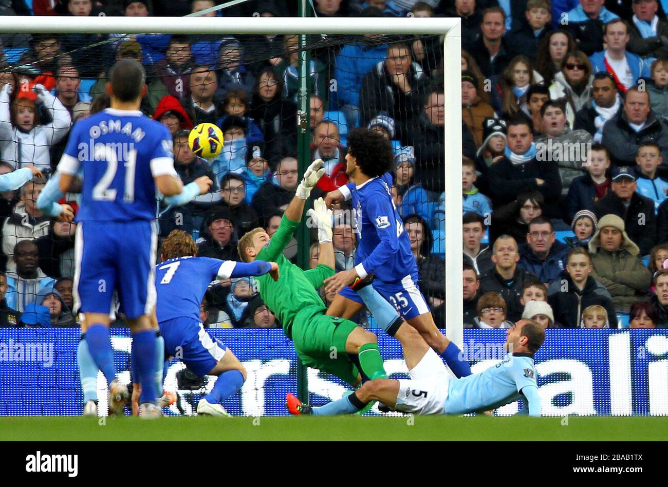 Everton's Marouane Fellaini scores his side's first goal of the game ...