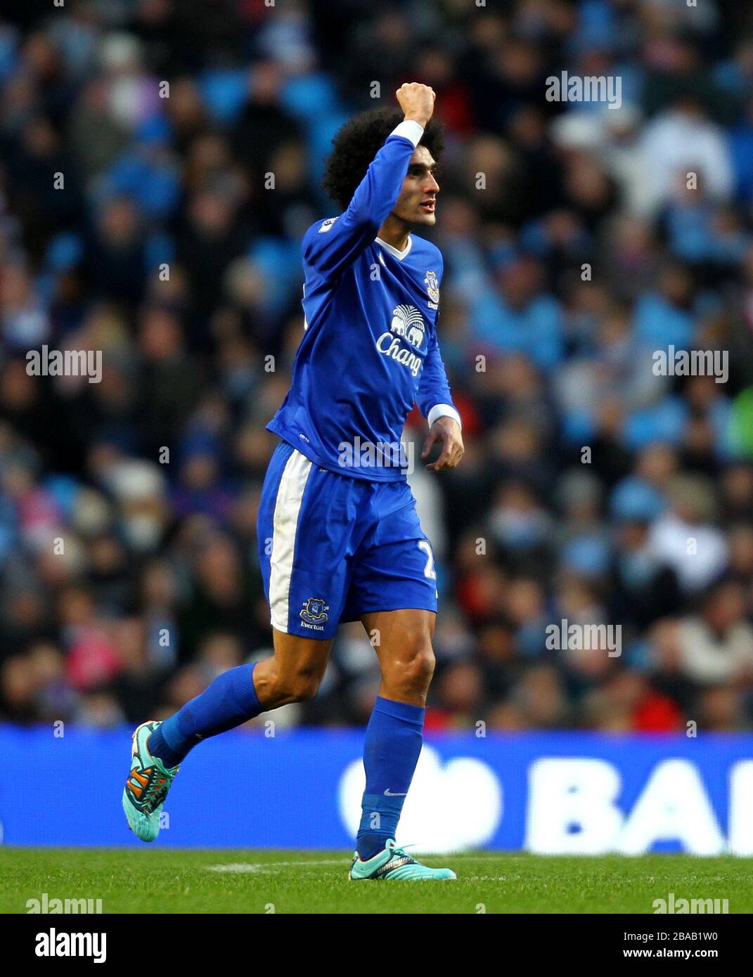 Everton's Marouane Fellaini celebrates scoring his side's first goal of ...