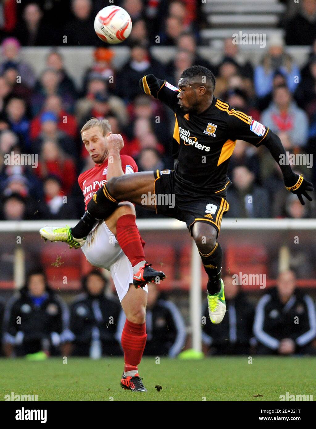 Nottingham Forest's Simon Gillett and Hull City's Aaron McLean battle ...