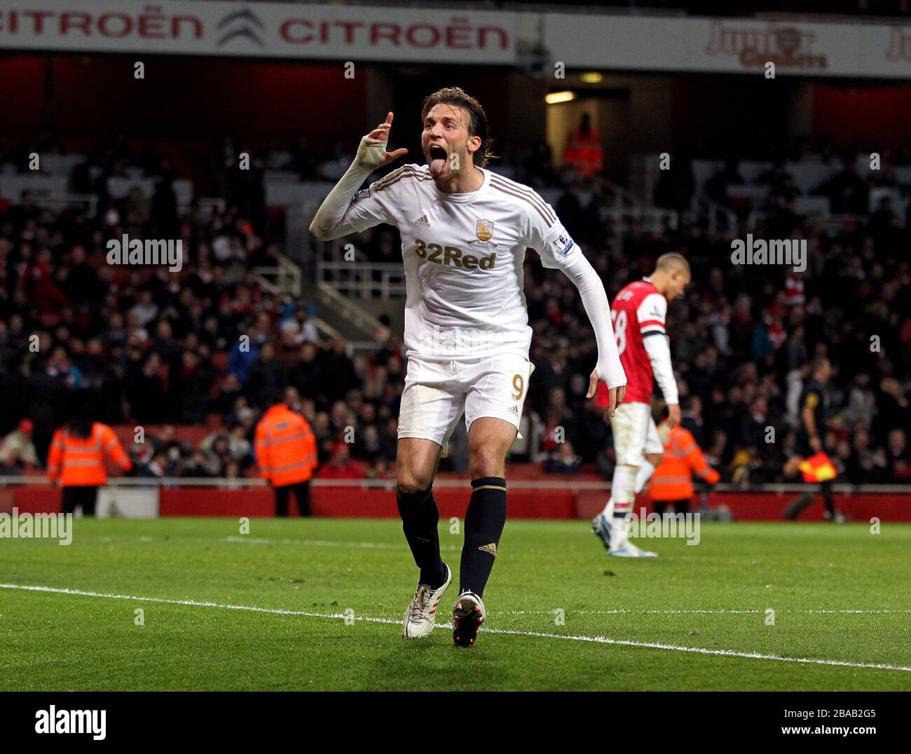 Swansea City's Miguel Michu celebrates scoring his sides first goal ...