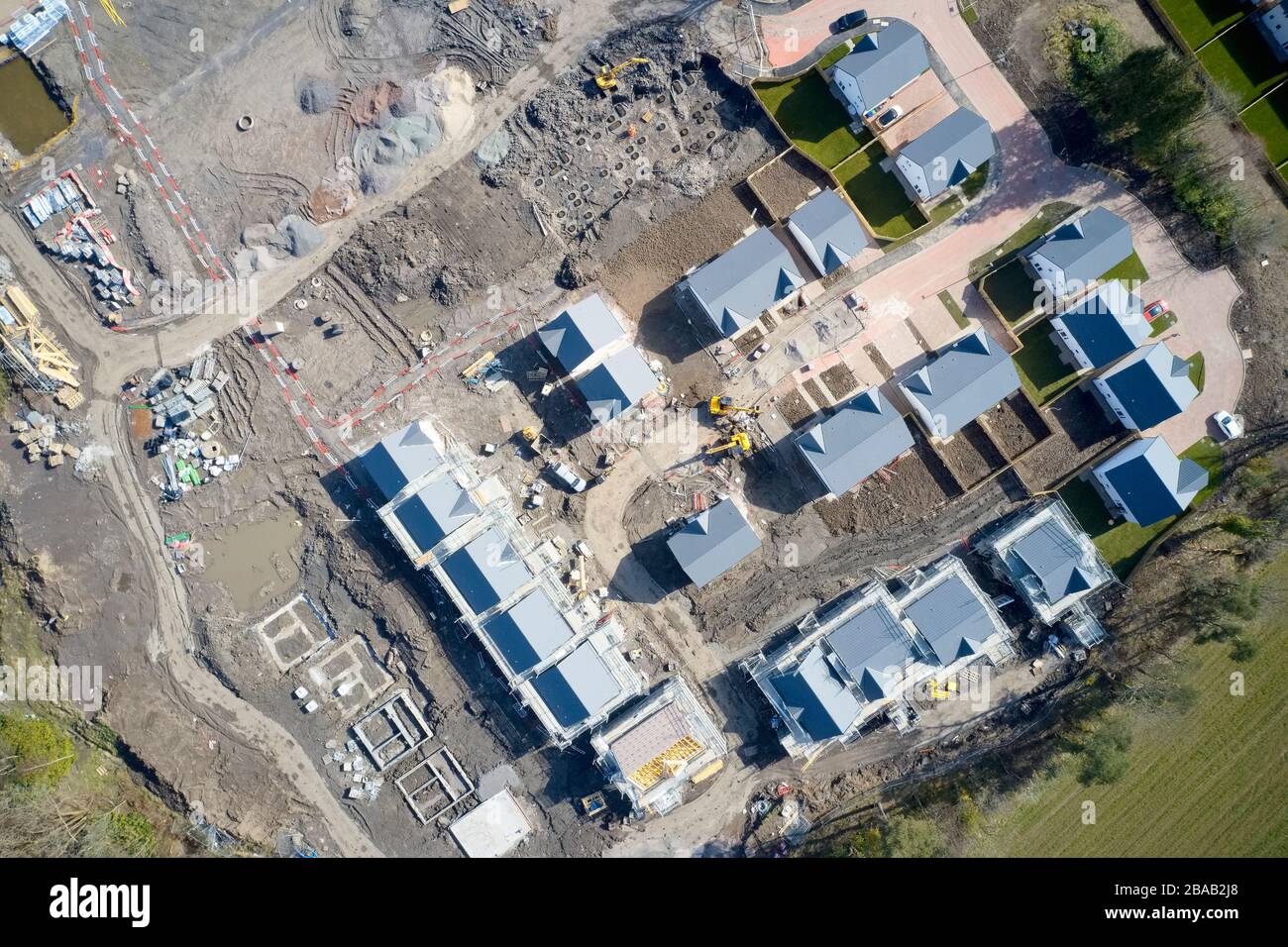 New private housing development construction in rural countryside ...