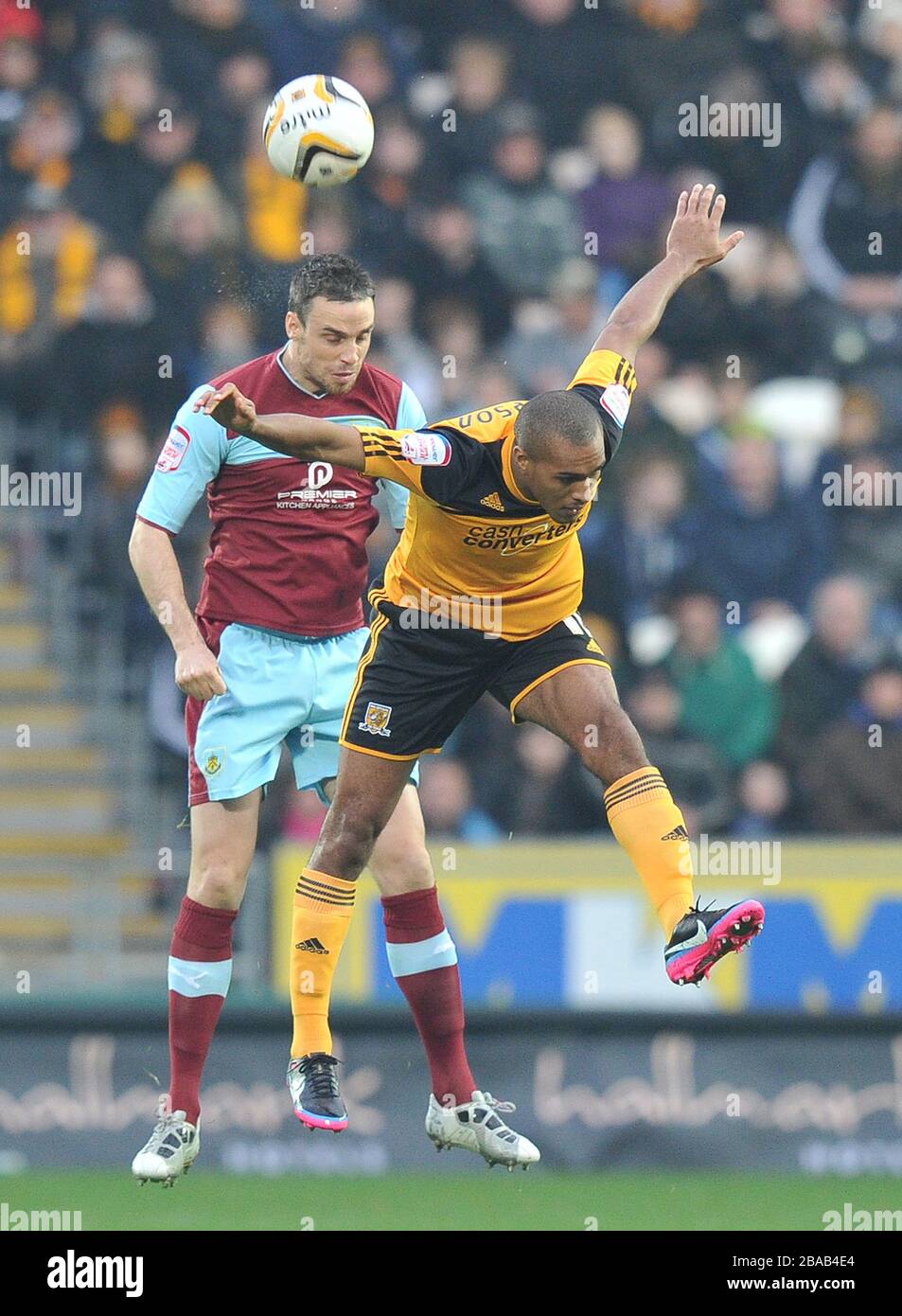Burnley's Michael Duff out jumps Hull City's Jay Simpson Stock Photo ...