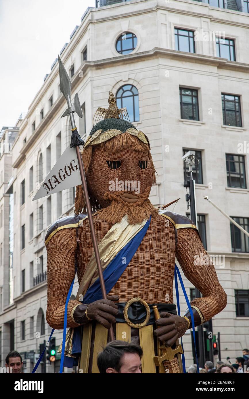 Wicker man figure marching during the Mayor of London procession in the ...