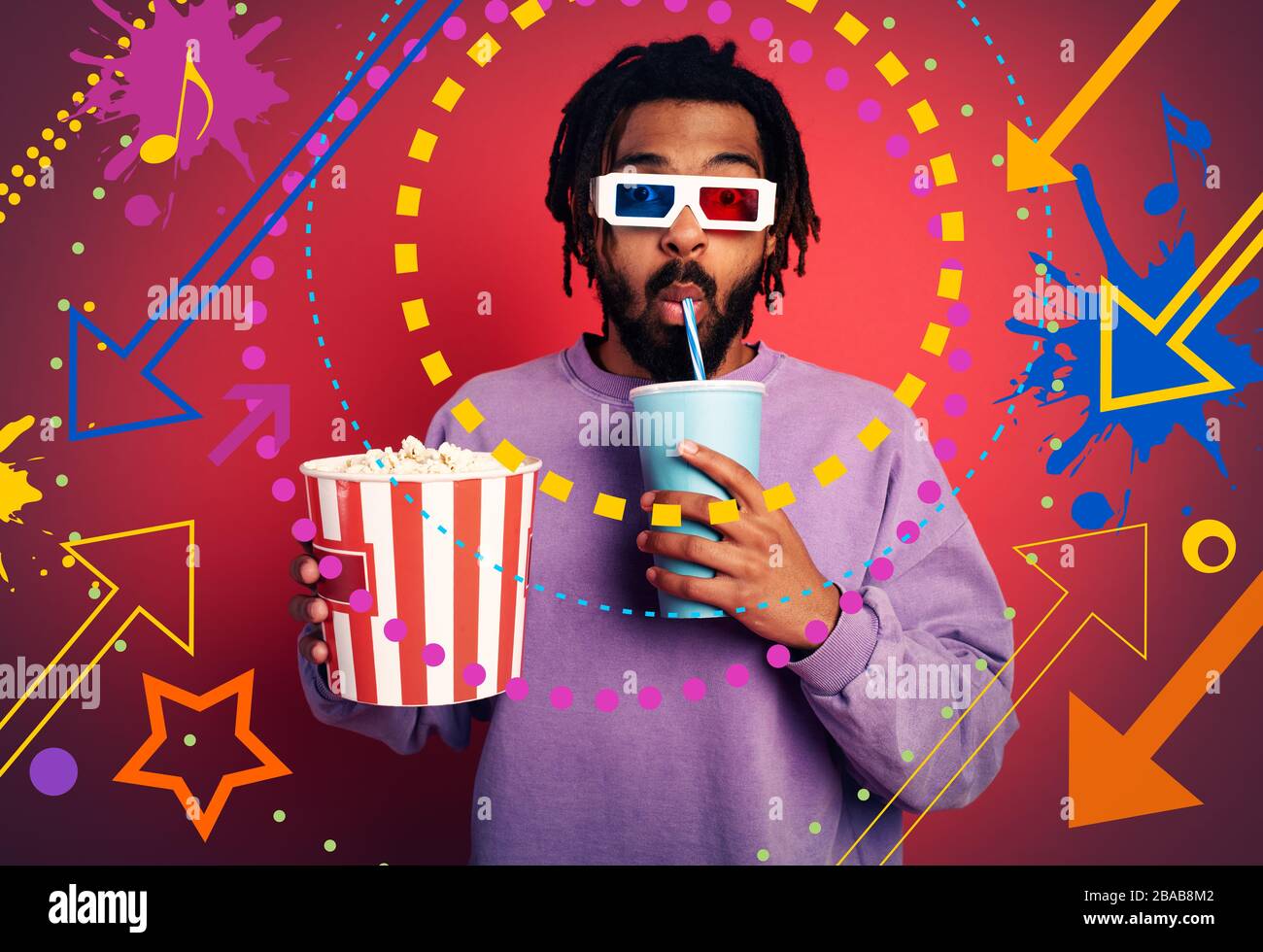 Boy has fun watching a film. Concept of entertainment and streaming tv ...