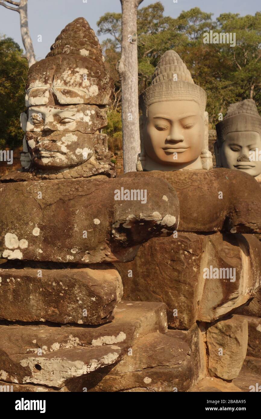 South gate next to Bayon temple of Angkor Thom / Angkor Wat in Cambodia ...