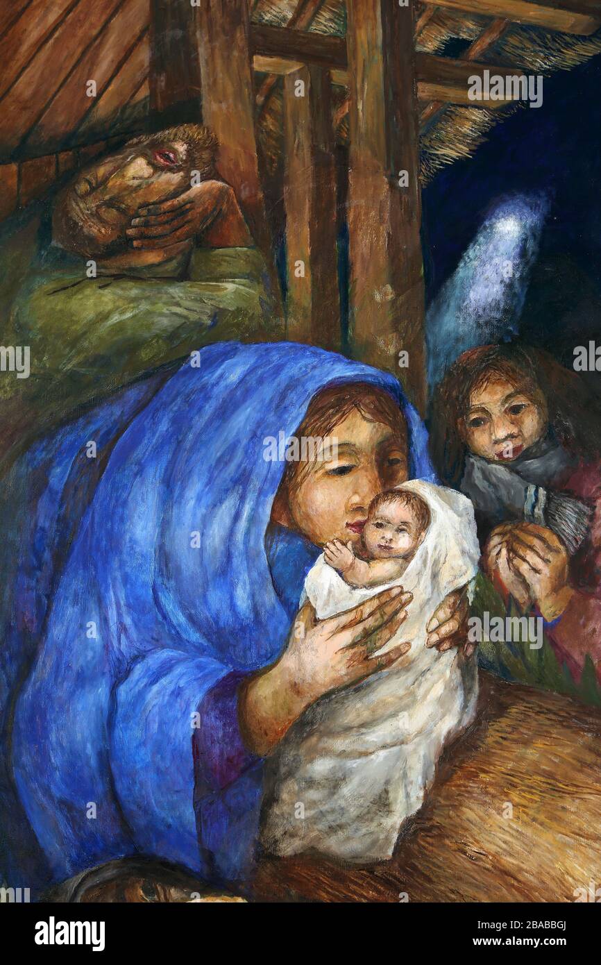 Birth of Jesus, detail of high altar by Sieger Koder in Church of Our ...