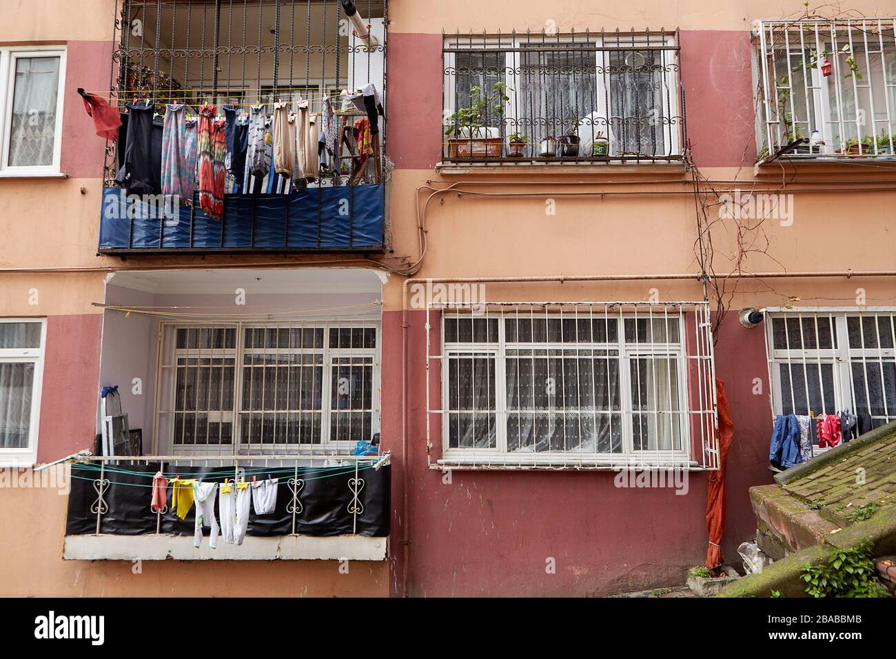 Istanbul, Turkey - February 12, 2020: The facade of an apartment ...