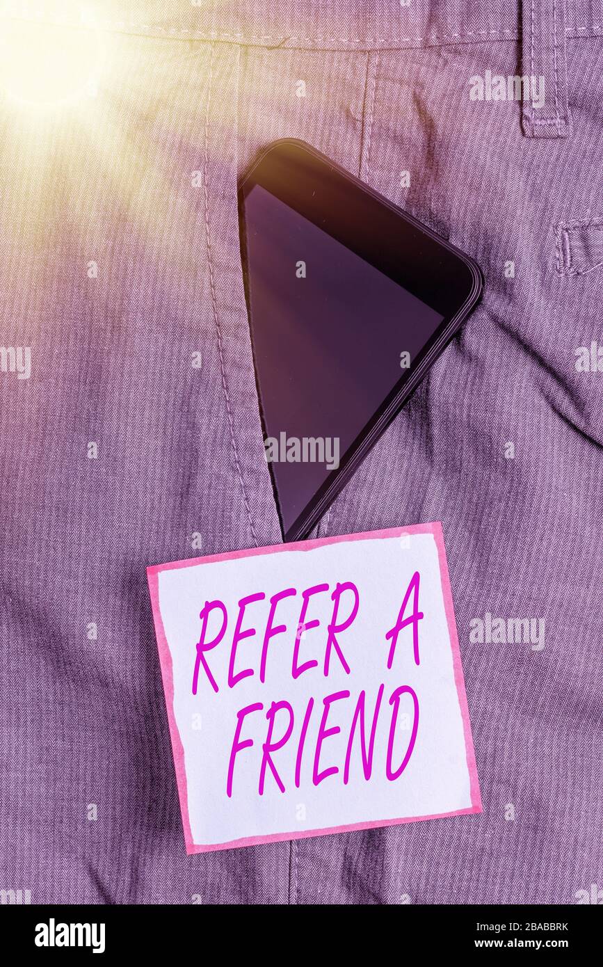 Word writing text Refer A Friend. Business photo showcasing direct ...