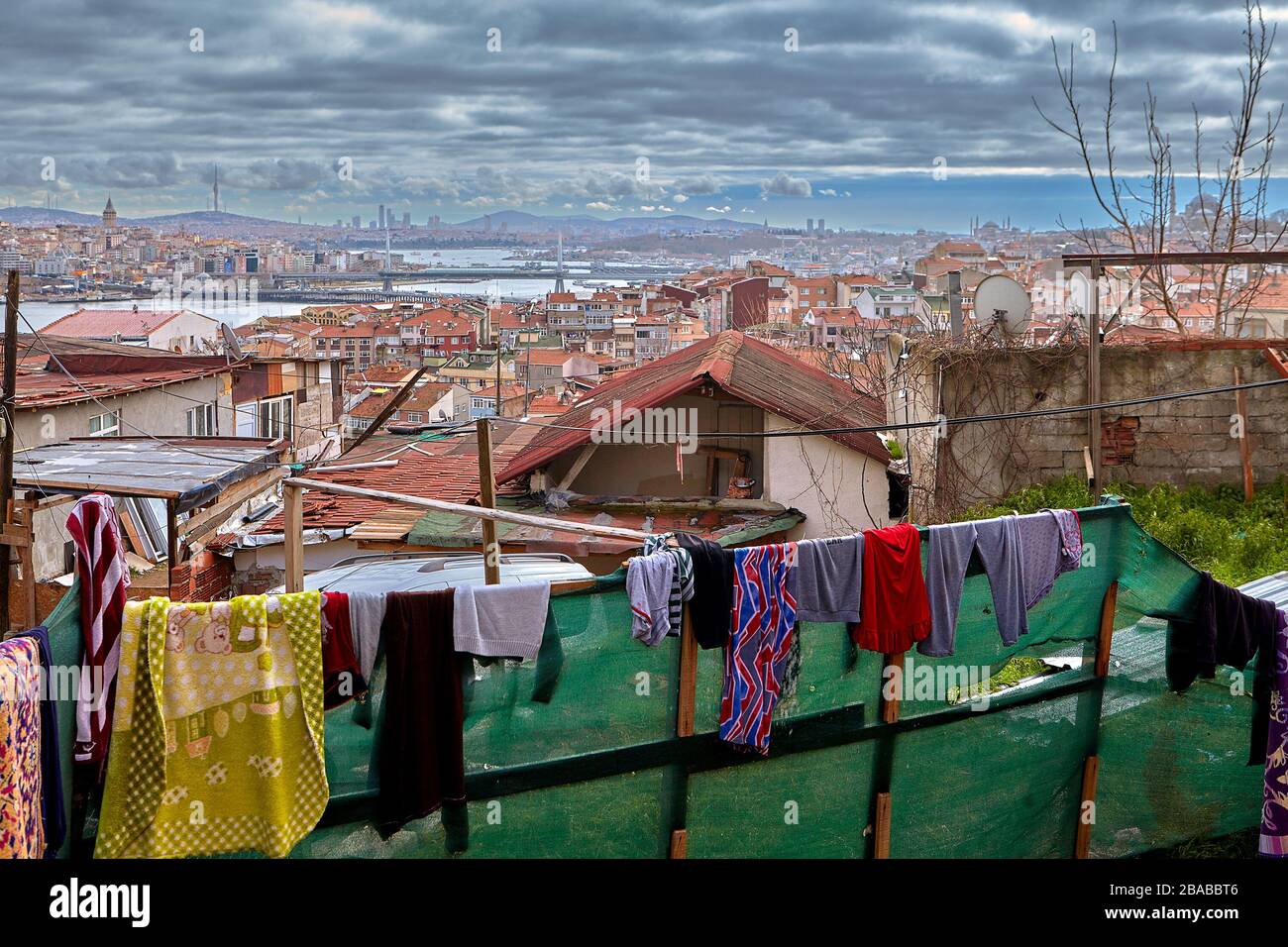 Istanbul, Turkey - February 12, 2020: Slums on the way to the Balat ...