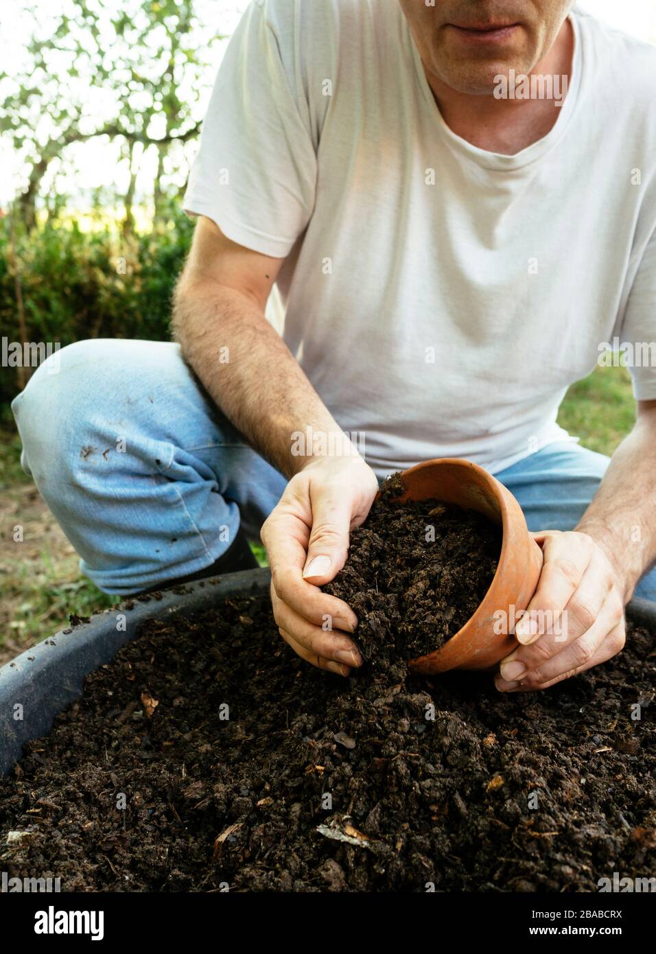 Gardener filling pot fresh hi-res stock photography and images - Alamy