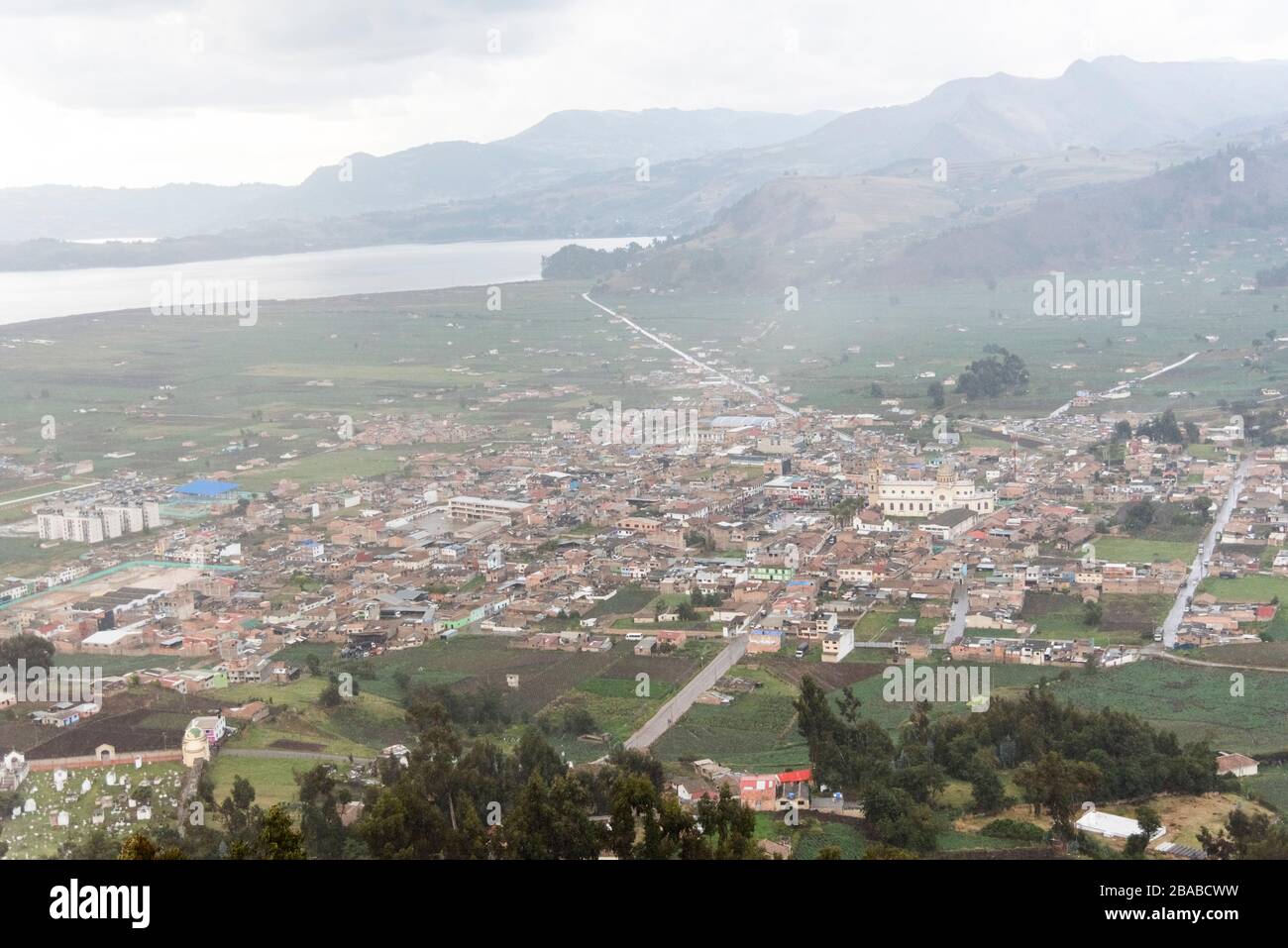 Panoramic view of Aquitania, in Boyaca, Colombia, and the fields that ...