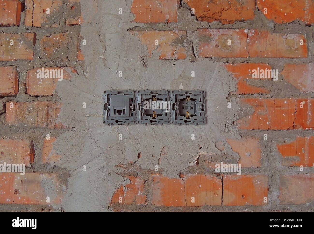 Wall Installation Of The Electrical Outlet Sockets Stock Photo - Alamy