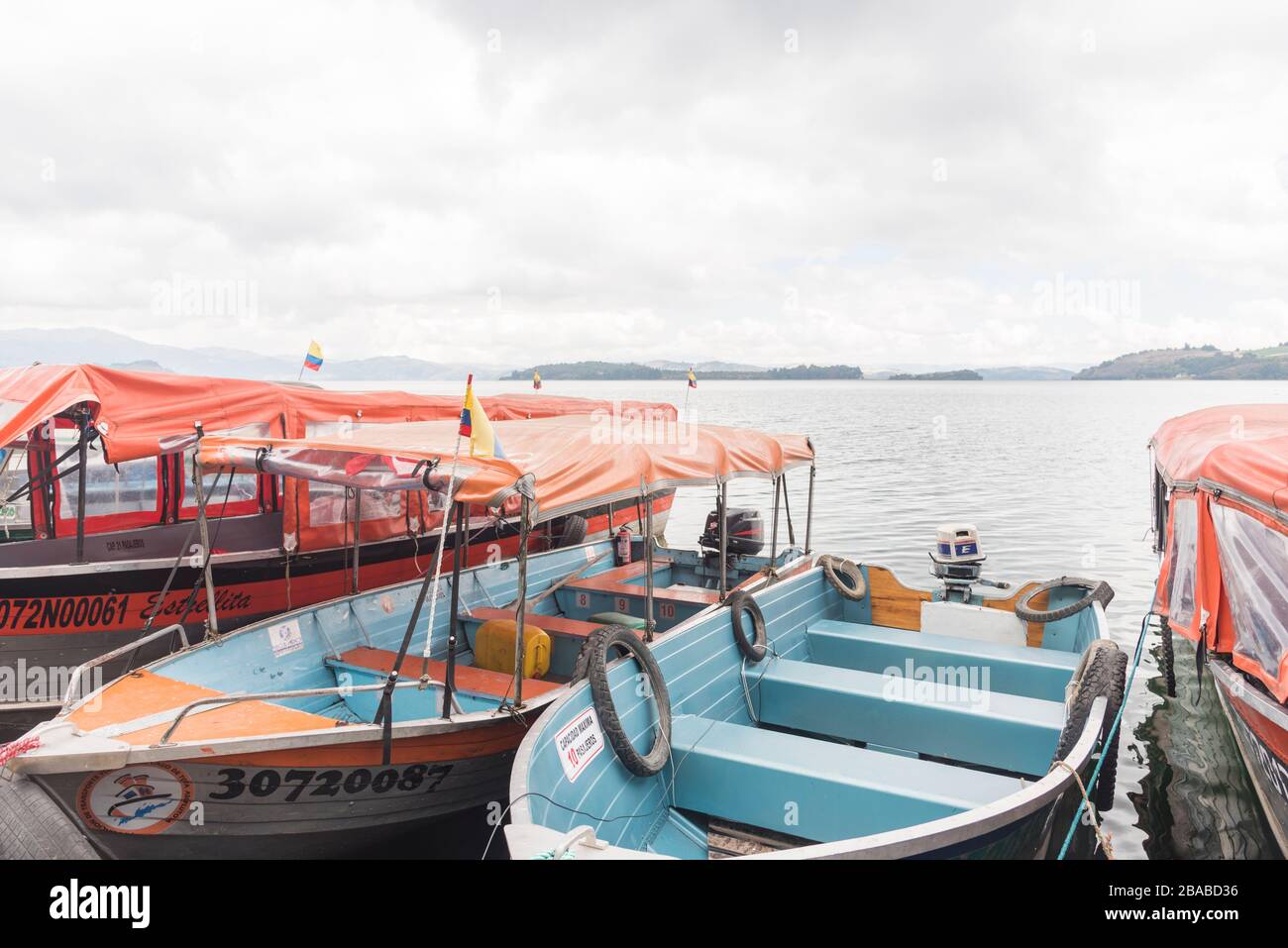 Aquitania, Boyaca / Colombia; April 9, 2018: boats for sightseeing ...