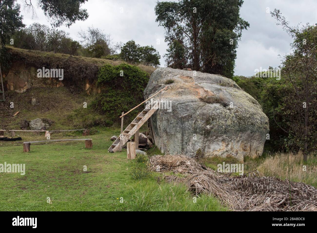 Aquitania, Boyaca / Colombia: April 9, 2018: huge stone with staircase ...